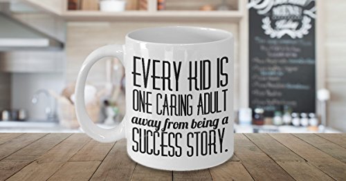 Teacher Mug (15 oz) Every Kid Is One Caring Adult Away From Being a Success Story Mugs With Quotes by Vitazi Kitchenware, Ceramic Coffee Cup - Gift for Coaches, Teachers, Social Workers (White)
