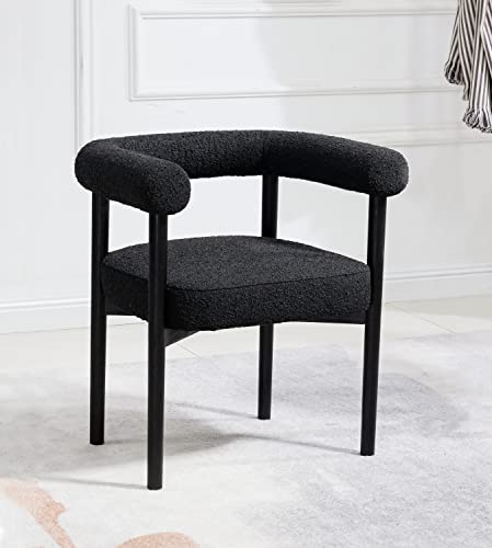 Meridian Furniture Hyatt Collection Mid-Century Modern Dining Chair, Solid Wood Finish, Rich Boucle Fabric, 26.5" W x 22" D x 28" H, Black