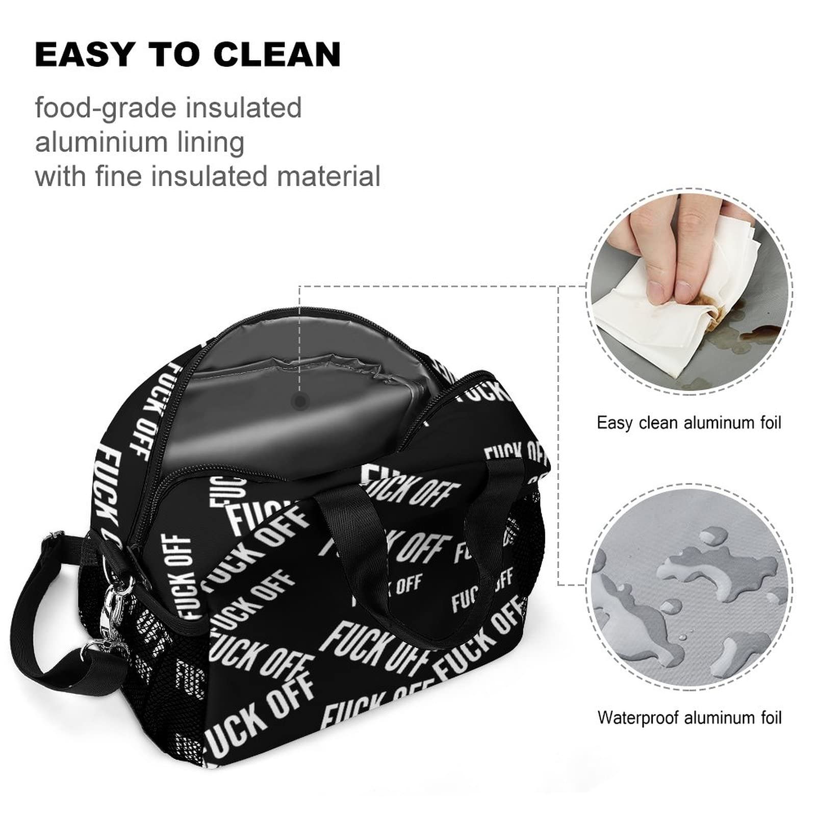 Fuck Off Lunch Box Storage Bag Leakproof Cooler Tote Shoulder Handbag All Over Print