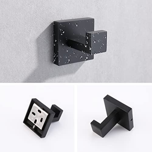 Wieonios Wall Towel Hooks Matte Black Bathroom Bath Towel Hook Stainless Steel, Square Towel Robe Coat Hook Wall Mounted Toilet Kitchen Heavy Duty Door Hanger 4 Pack