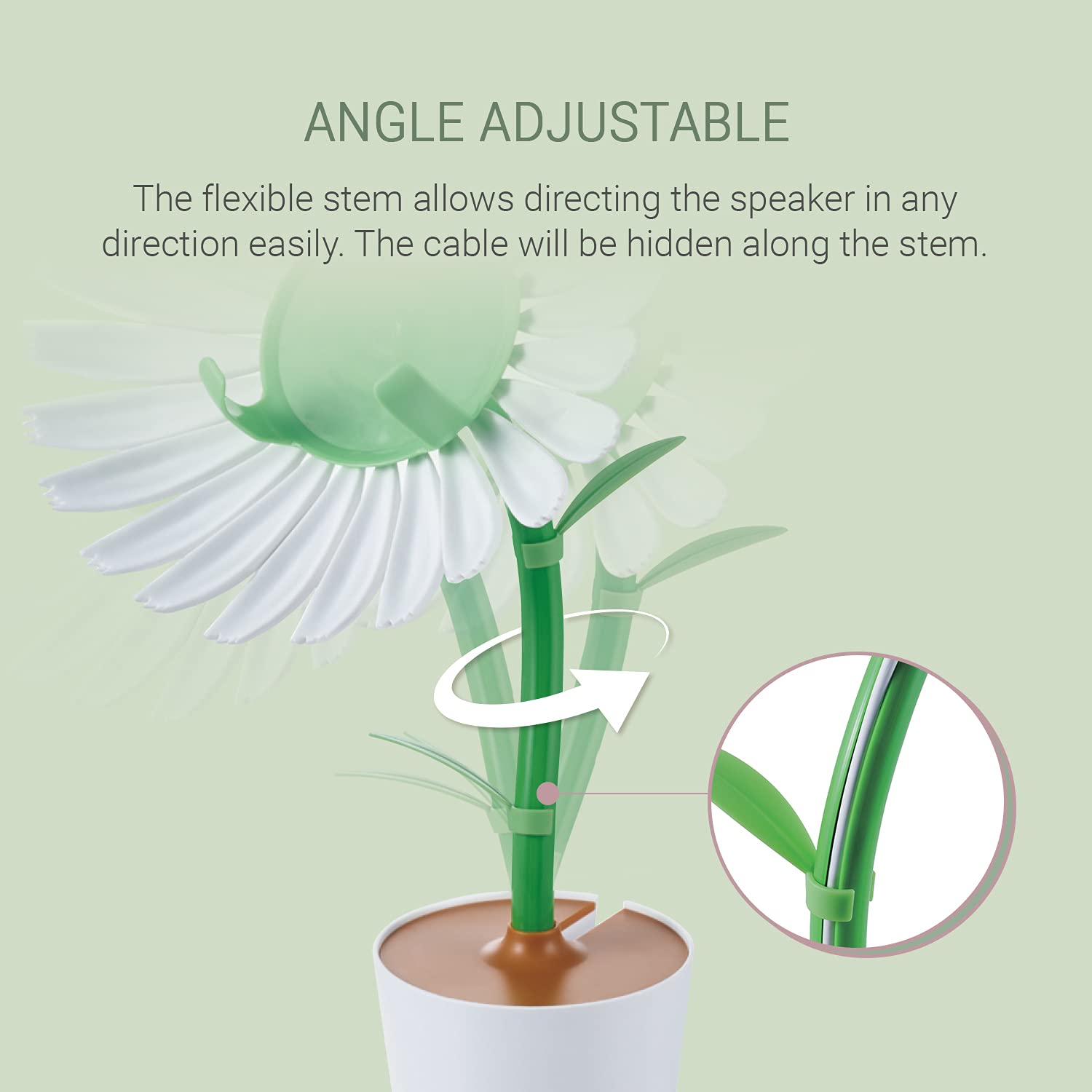 ELECOM Potted Flower Speaker Mount Holder Stand for Amazon Echo Dot, Flexible Stem / Angle Adjustable / Removable Petals/ Cable Organizer (AIS-AED3FLWRWH)