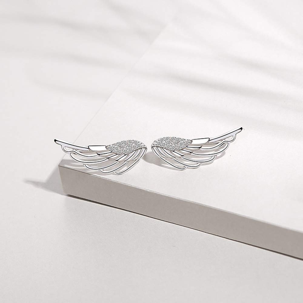 Ear Crawler, Mariafashion Cuff Earrings Sterling Silver Ear Climber Hypoallergenic Ear Wrap Angle Wings Diamond Zircon Stud Earrings