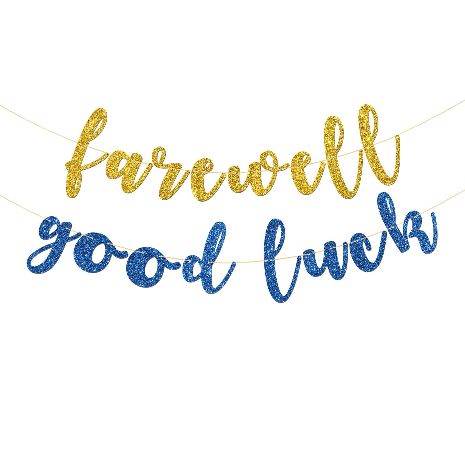 RoadSea Farewell Good Luck Banner - Graduation Theme - Retirement Party Supplies - Going Away - Job Change Party Decorations - Gold Blue Glitter