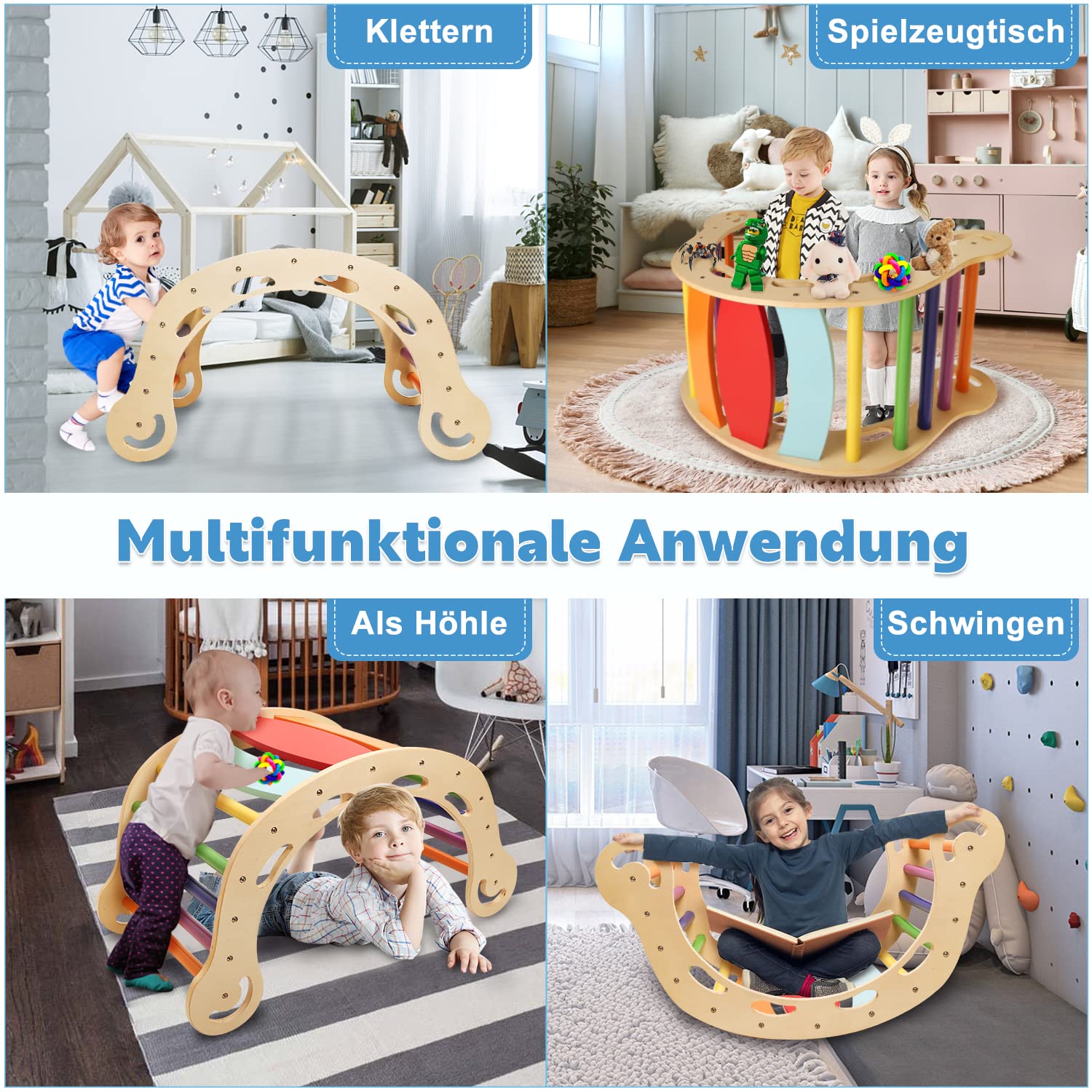YOLEO Pikler Triangle Set, Foldable 5-in-1 Montessori Climbing Set Fun Baby Pickler-3 Piece Climbing Jungle Gym and Indoor Playground Climbing Toys for Toddlers 1-3 Inside