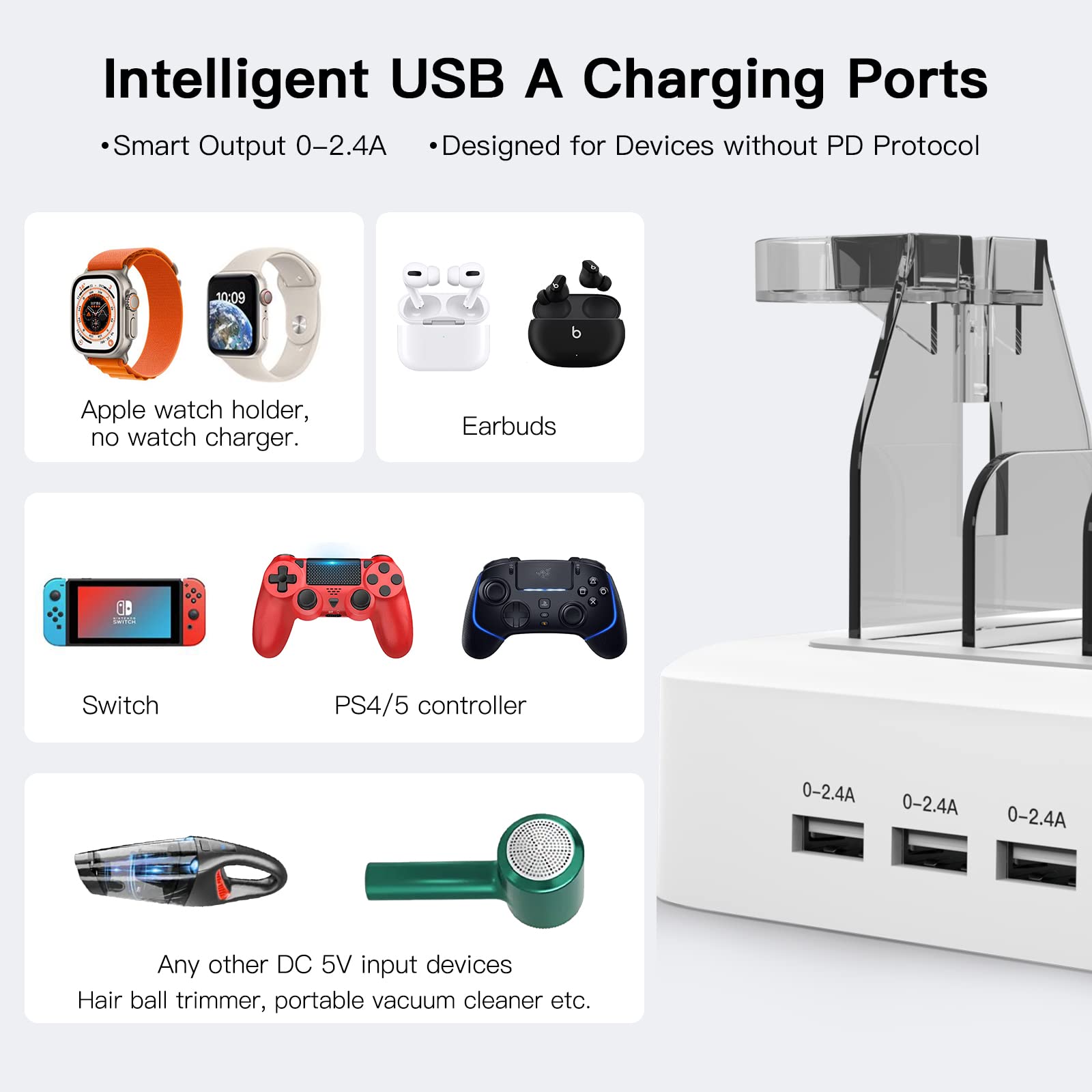 Fast Charging Station for Multiple Devices Apple, MSTJRY 90W 6-Port Charging Dock with 3PCS PD 20W USB-C Designed for iPad, iPhone, Android, Tablet and Other Electronics, White DGOQ0098