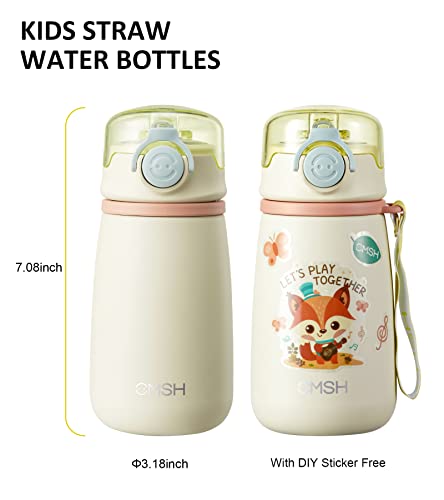 TKK Kids Insulated Water Bottle 16 oz Double Wall Vacuum Stainless Steel Thermos with Leak Proof Straw Lid & Strap Handle & Sticker (Yellow)