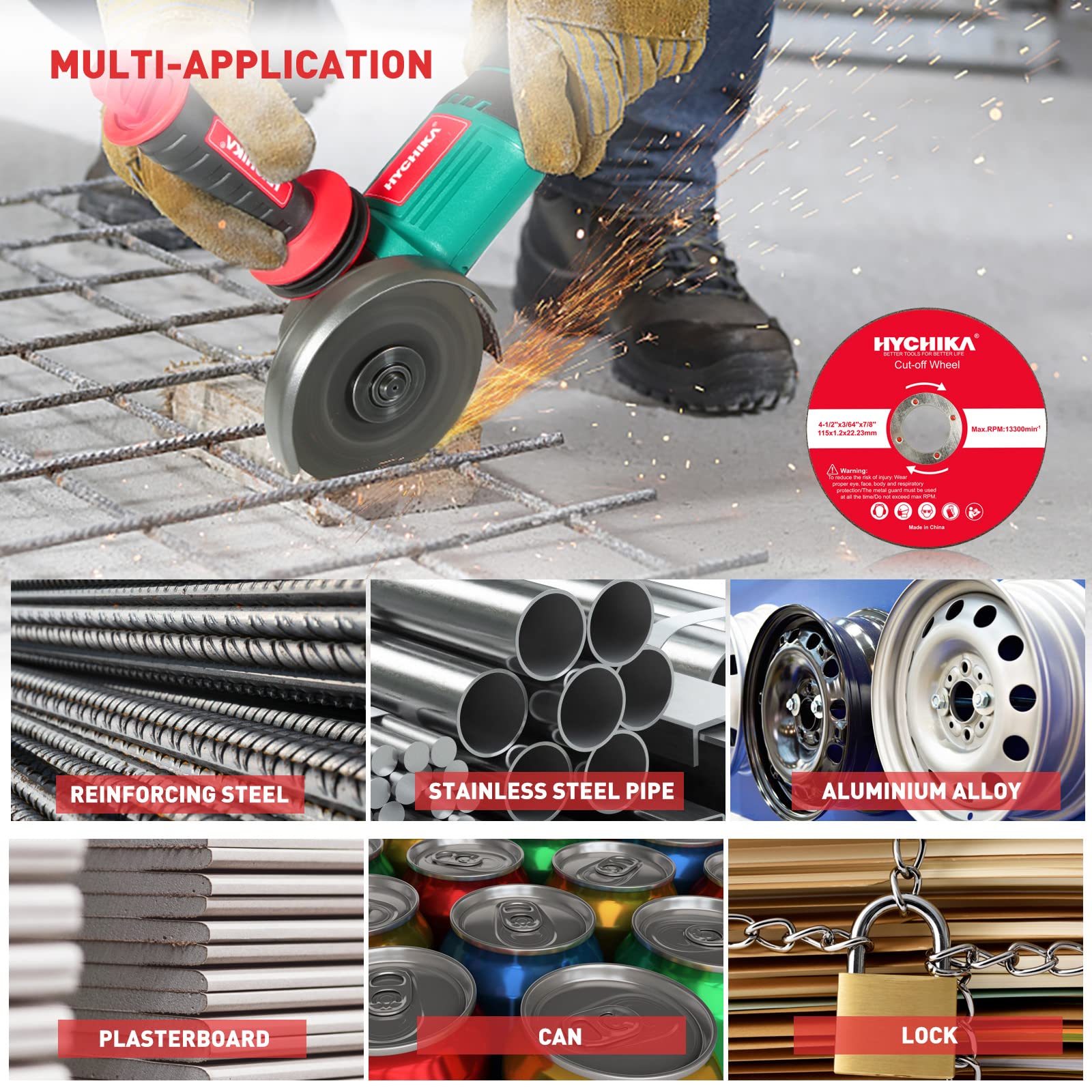 HYCHIKA 18V Power Angle Grinder,Cordless Grinder with 4.0Ah Battery and Fast Charger,8500RPM,5Pcs 4-1/2" Disc,3-Position Auxiliary Handle for Cutting and Grinding