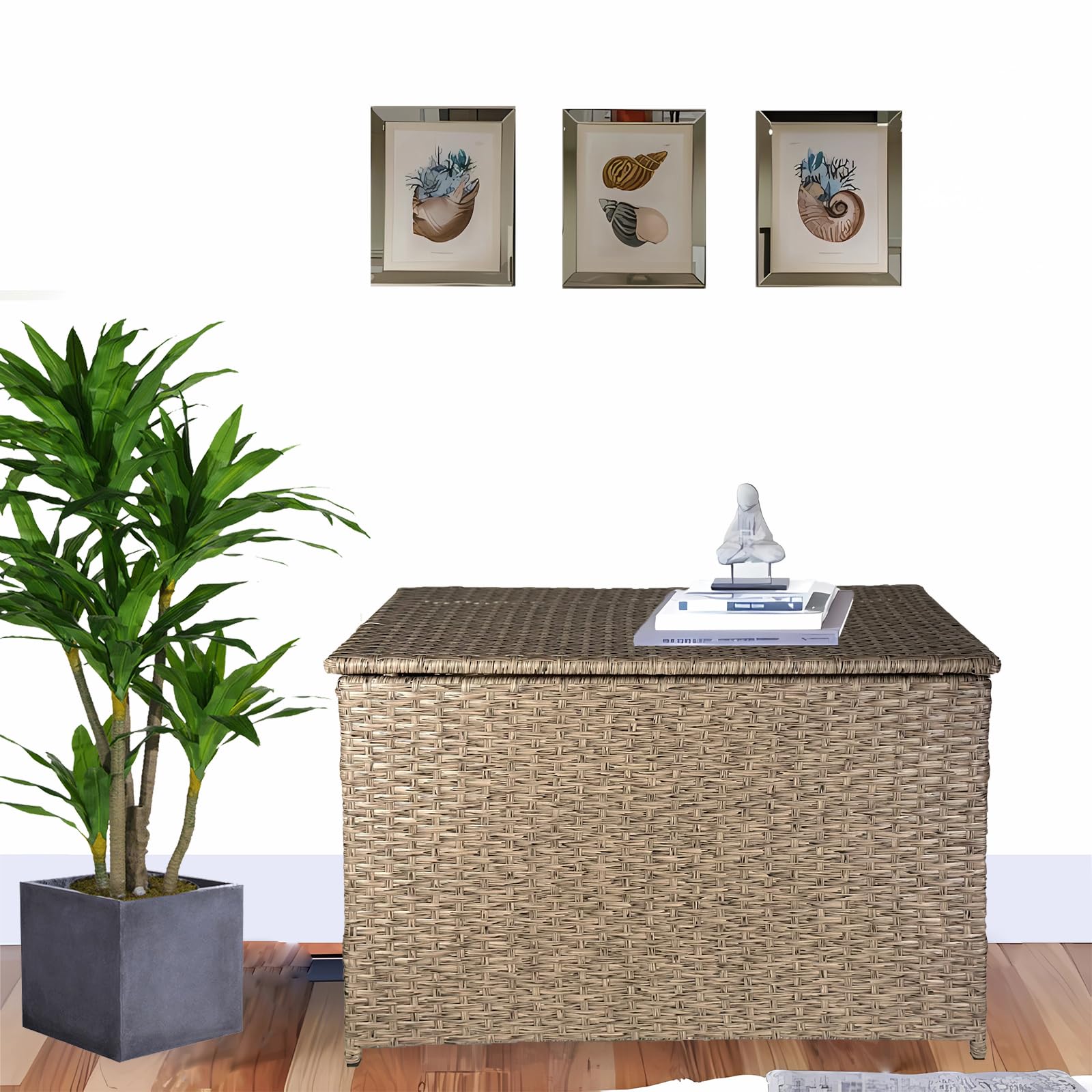 MOORLITER Wicker Storage Trunk, 42.3 Gallon (160L) Handwoven Wicker Chest, Large Wicker Basket with Lid, Wicker Trunk with Safety Hinge, Support 200 lbs, Rustic Brown