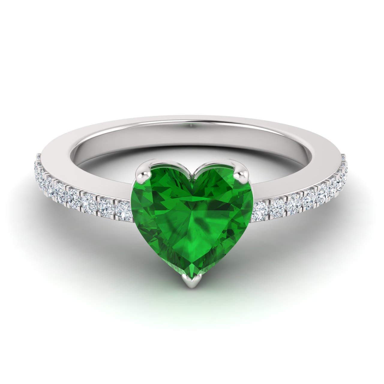 Diamondere Natural and Certified Heart Cut Emerald and Diamond Engagement Ring in 14K White Gold | 0.97 Carat Heart Engagement Ring for Women, US Size 6