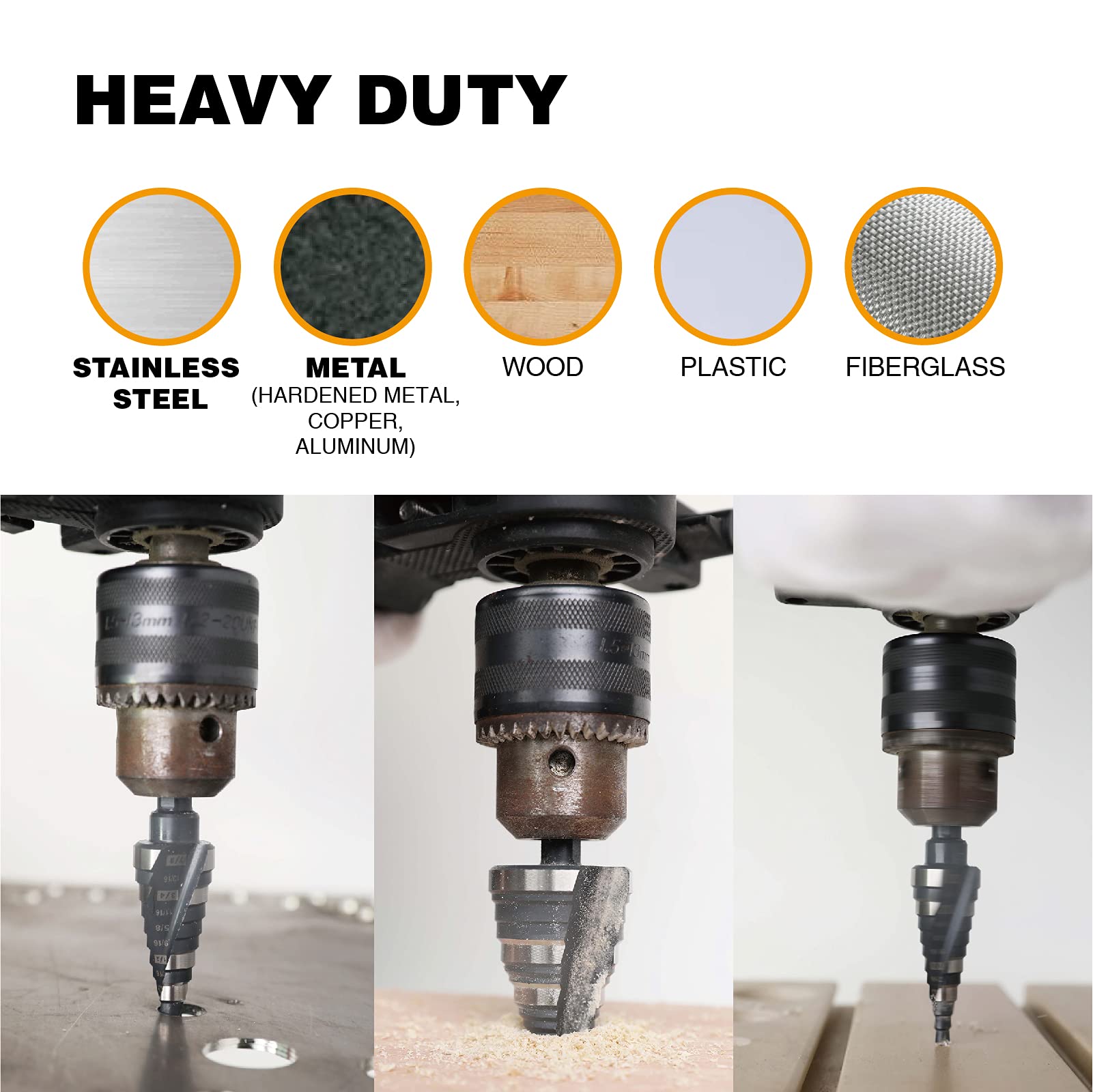 Jerax tools 1/4 to 1-3/8 Inch Step Drill Bit Straight Grooved Double Fluted, M2 High Speed Steel Drill bits for Hole Drilling in Stainless Steel, Copper, Aluminum, Wood, Plastic