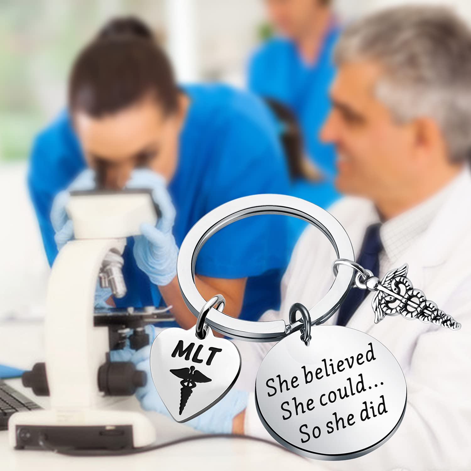 ENSIANTH MLT Gift Medical Lab Technician Keychain She Believed She Could So She Did Mlt Graduate Gift (MLT She believed KR)