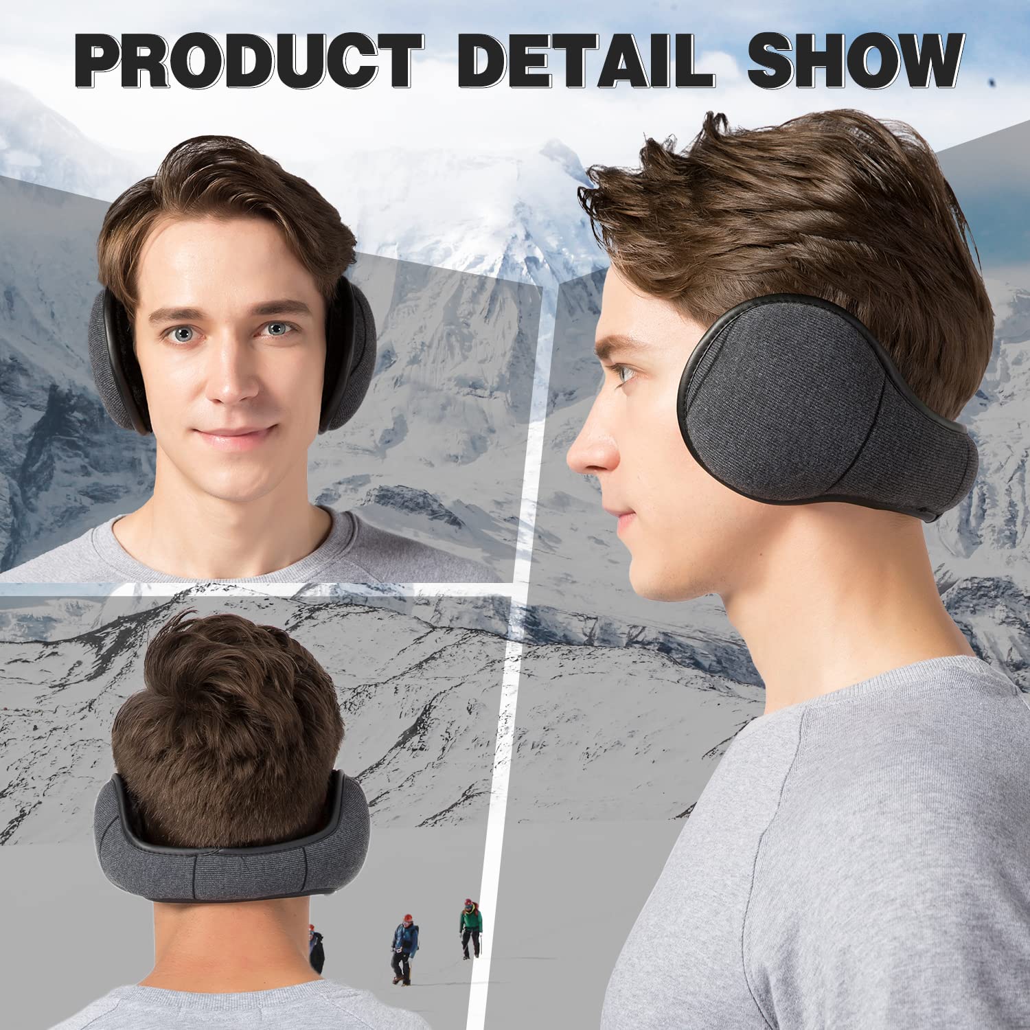 Ear Muffs for Winter Men Women, Fleece Ear Warmer for Cold Weather, Behind the Head Adjustable Foldable Earmuffs