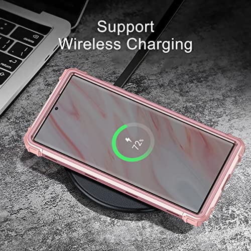 LONTECT for Galaxy S23 Ultra Case with 2 Camera Lens Protector,Three-Layer Shockproof Heavy Duty Full Body Sturdy Protective Case for Samsung Galaxy S23 Ultra 5G,Rose Gold