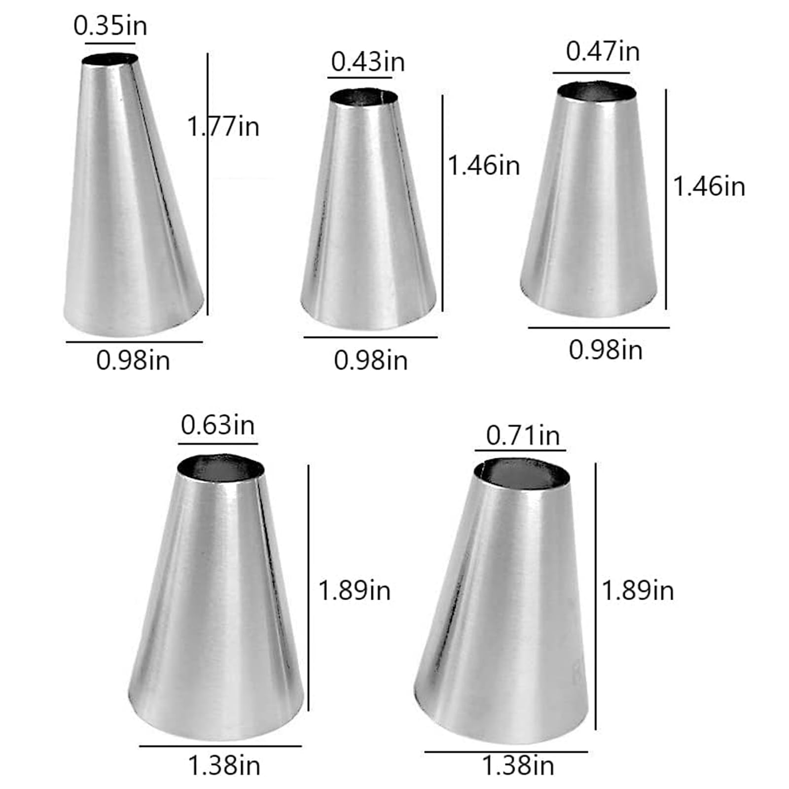 Hendiy 5 psc/set Large Round Piping Tip, Stainless Steel Professional Baking Decoration Tools for Cake Cookies Decorating,Pastry Fondant