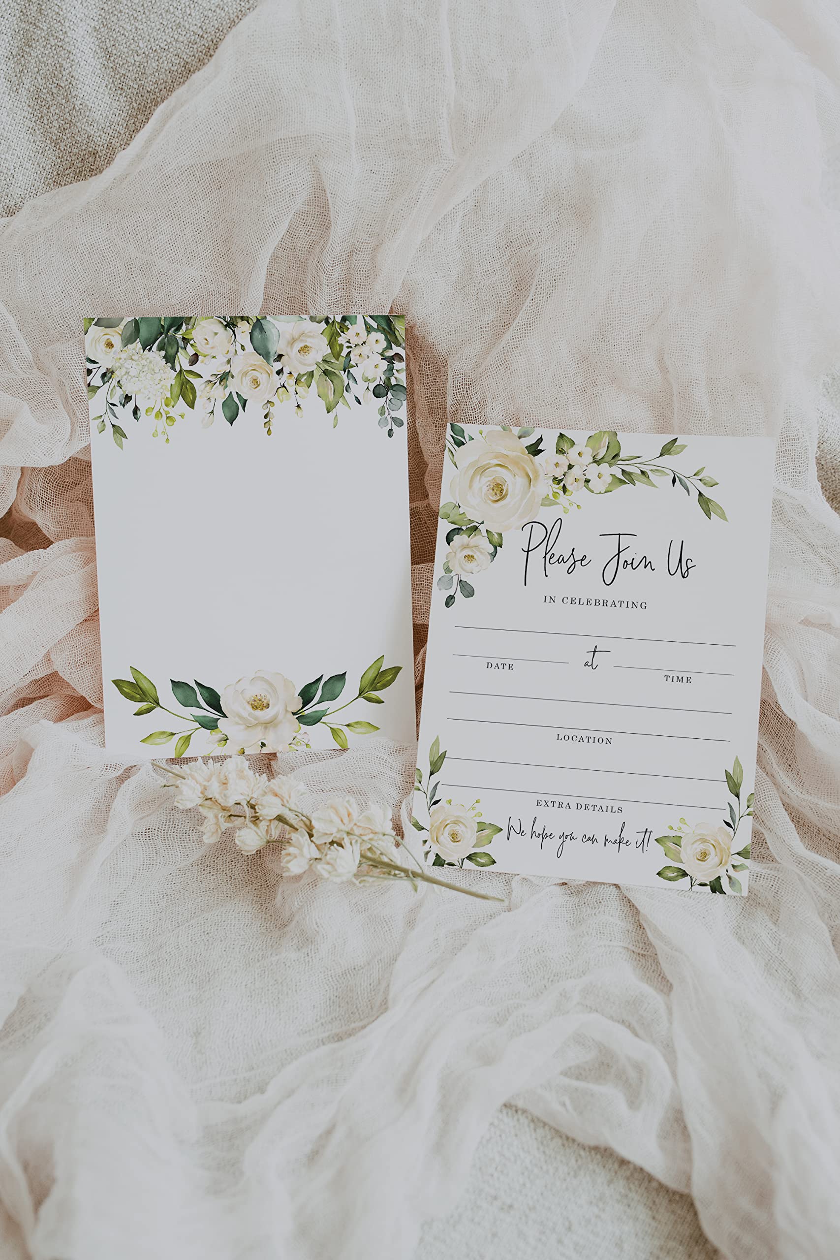 White Rose Invitations For All Occasions - Elegant Invites Perfect for Weddings, Bridal Showers, Birthdays, Engagements, Bachelorette Parties, Receptions, Anniversaries - Envelopes Not Included