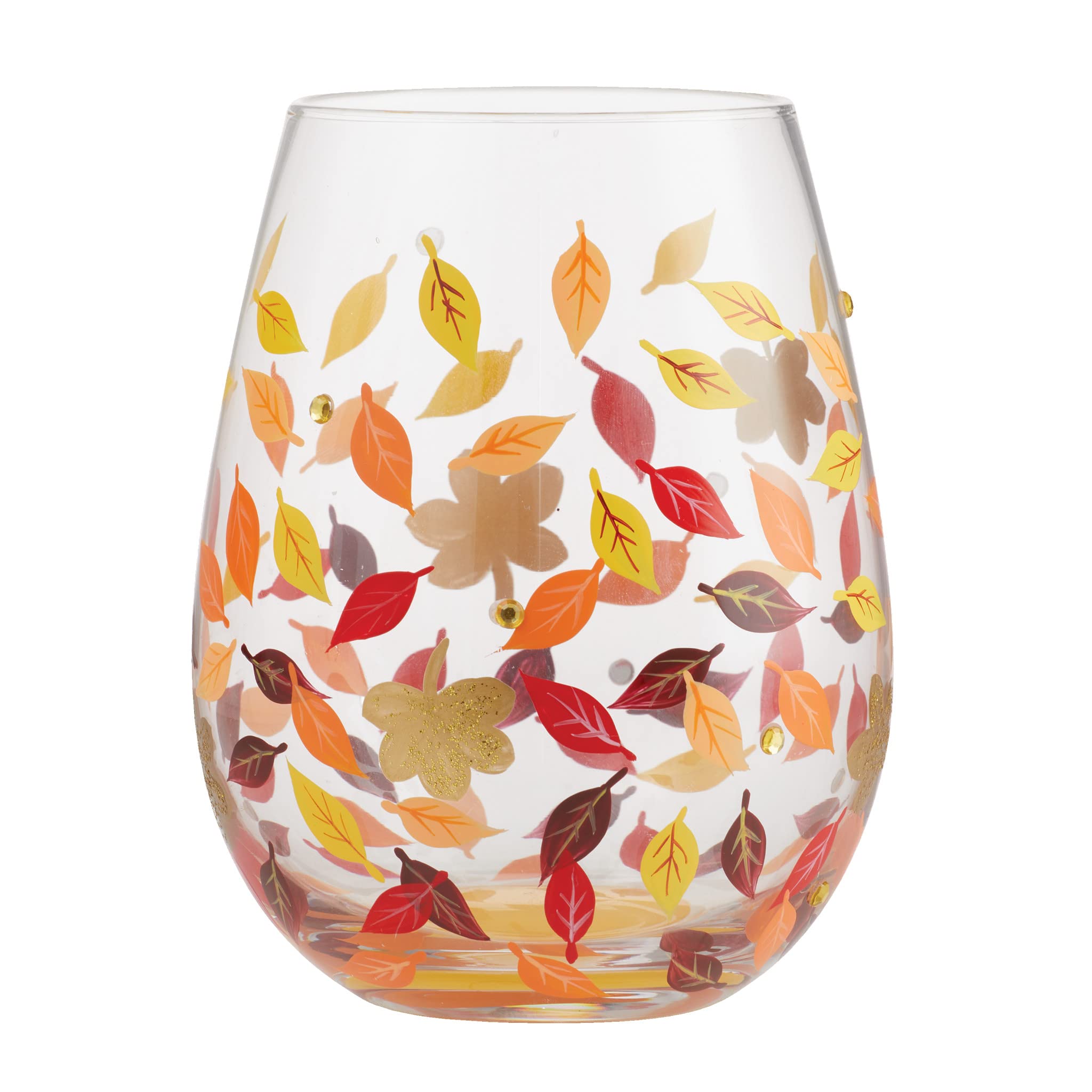 Enesco Designs by Lolita Leaves-a-Million Hand-Painted Artisan Stemless Wine Glass, 20 Ounce, Multicolor
