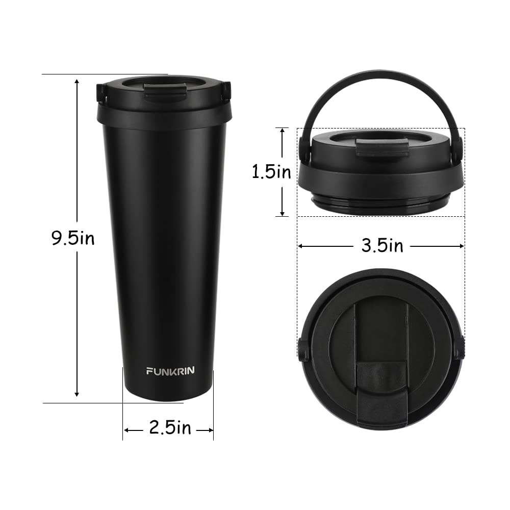 Funkrin Insulated Water Bottle with Lid and Straw, 18oz Ceramic Lined Coating Travel Coffee Mug, Leak Proof Double Walled Thermos for Hot & Cold Beveragesā¦