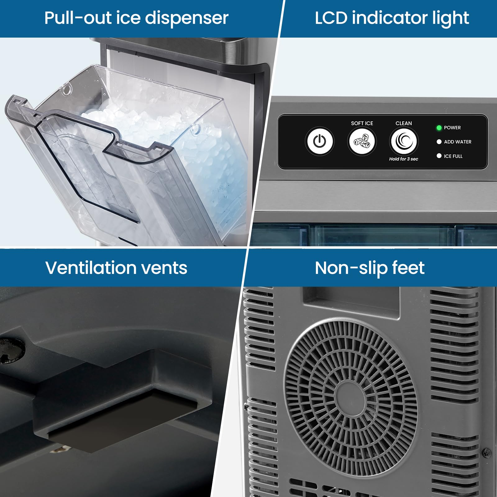 Nugget Ice Maker Coutertop,Chewable Soft Ice Maker Machine,Ready in 6 Mins,41Lbs per Day,Table Top Ice Cube Maker for Home, Self-Cleaning,Stainless Steel,Ideal for Parties, Kitchens, Bars, Offices