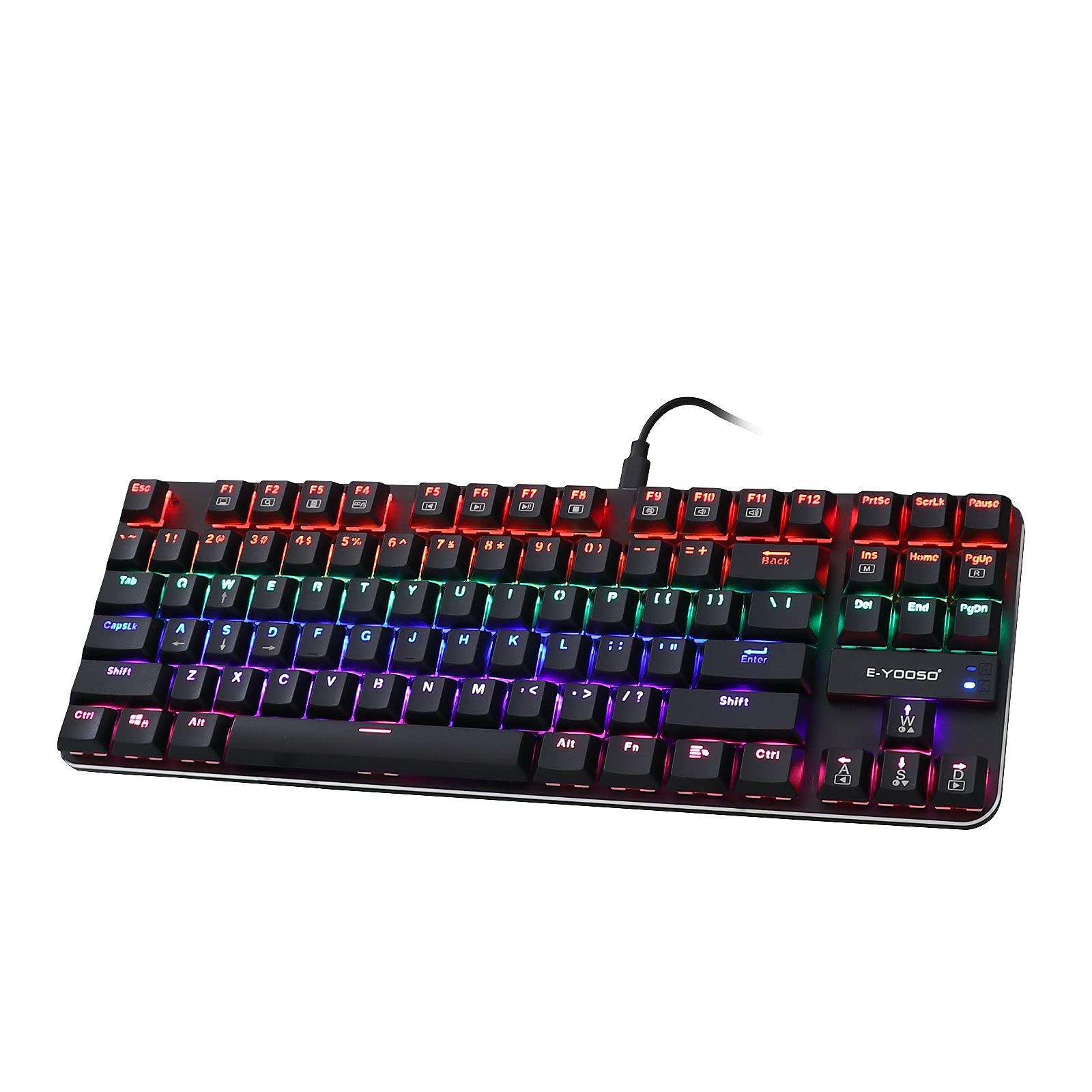 E-YOOSO Mechanical Keyboard LED Backlit Gaming Keyboard with Blue Switches, Compact 87 Key Ultra Slim Wired Keyboard for Desktop/PC/Laptop/Mac/Smart TV and Windows 10/8/ 7 (Blue Switch)