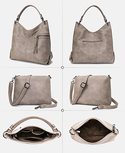 FADEON Leather Hobo Bags for Women Large Zipper Shoulder Purses Designer light Handbags Sets with Organizer … (Dark Grey)