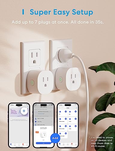 Meross Smart Plug Mini, 15A WiFi Bluetooth Outlet Socket Compatible with Alexa, Google Assistant, Voice & App Remote Control, Timer, Offline Control, ETL FCC Certified 4 Pack, 2.4G Only