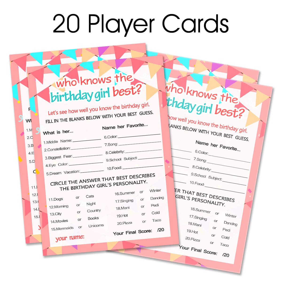 Yangmics Direct Who Knows The Birthday Girl Best, Birthday Girl Games - 20 Game Cards