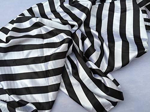 White/Black 1inch Stripe Soft/Silky Charmeuse Satin Fabric. Sold by The Yard.