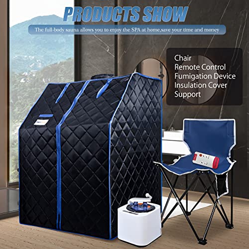 HOSAUNA Portable Steam Sauna Tent Folding Home Sauna Personal Sauna Spa with 2L Pot 1000W Nine-Speed Temperature Adjustment with Chair Remote Control for Detox Relax Indoor Sauna Black