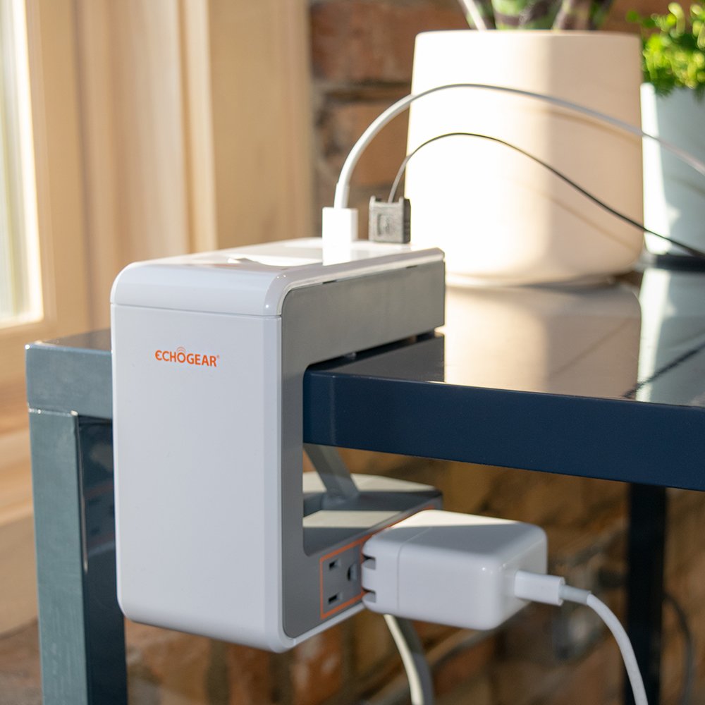 ECHOGEAR Desk Power Strip Surge Protector - Clamps to Desk in Seconds - Power Station Includes 6 AC Outlets, 2 Standard USBs, 1 USB-C Port β Long 6ft Cord & Switch for Manual Power Control