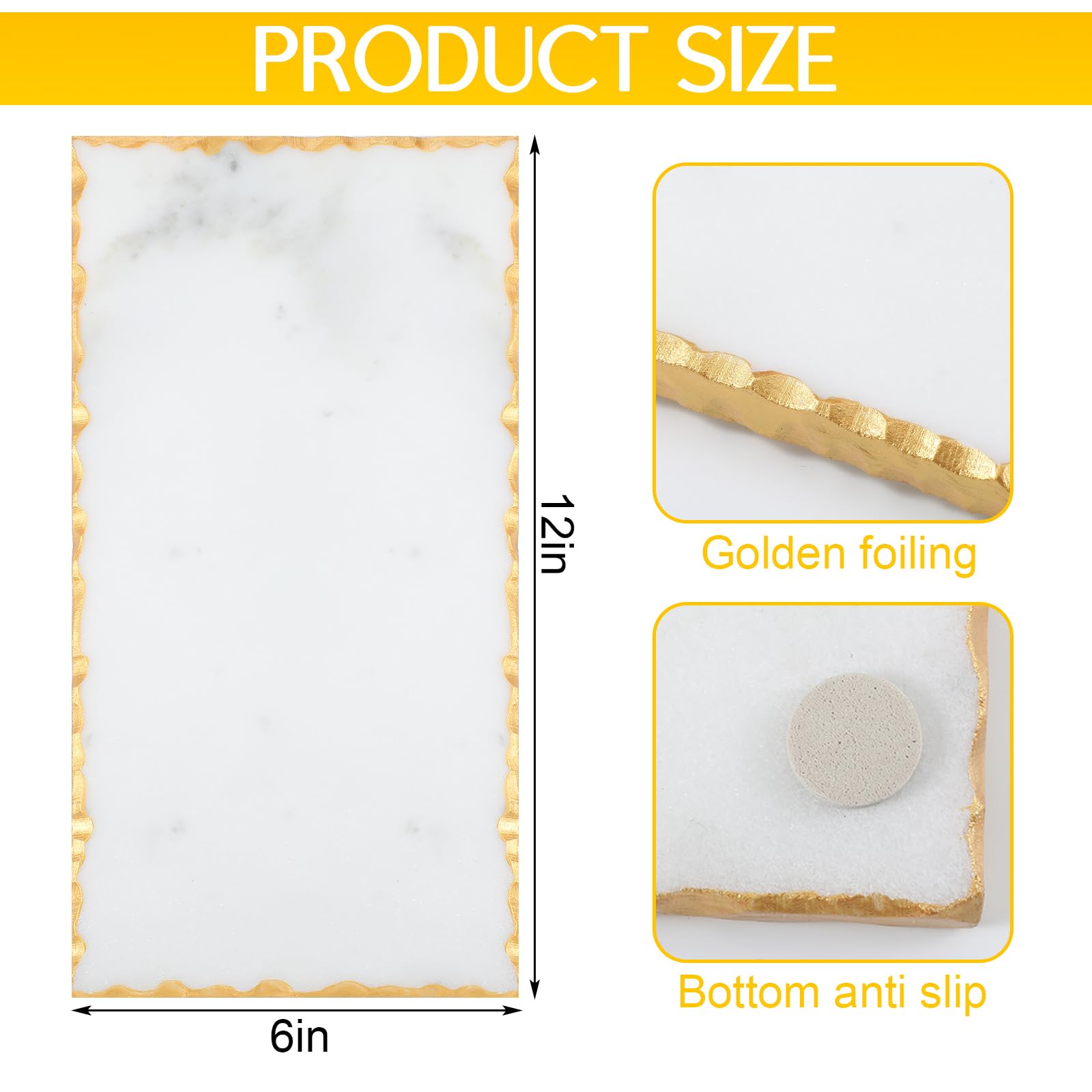 Newtay Marble Tray with Golden Foiling Natural Marble Board White Marble Slab Candle Plate Marble Tray for Kitchen Counter Cheese Charcuterie Wedding Gift House Warming Gift(9" X 6")