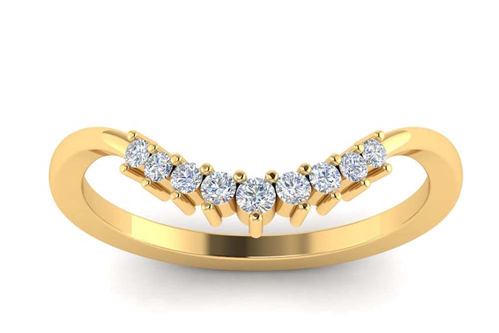 Elegant TouchRound Diamond Ladies Anniversary Wedding Stackable Band Contour Guard Ring, 14K Yellow Gold Plated 0.15 Carat (ctw) (Ring Size 8)