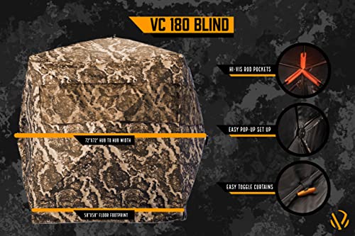 VEIL CAMO VC180 3-Person Hub Blind with Panoramic Windows – Ground Blind for Deer & Turkey Hunting, 180-Degree Panoramic Window, Water Resistant, Durable & Heavy-Duty Design, Silent Closure Door
