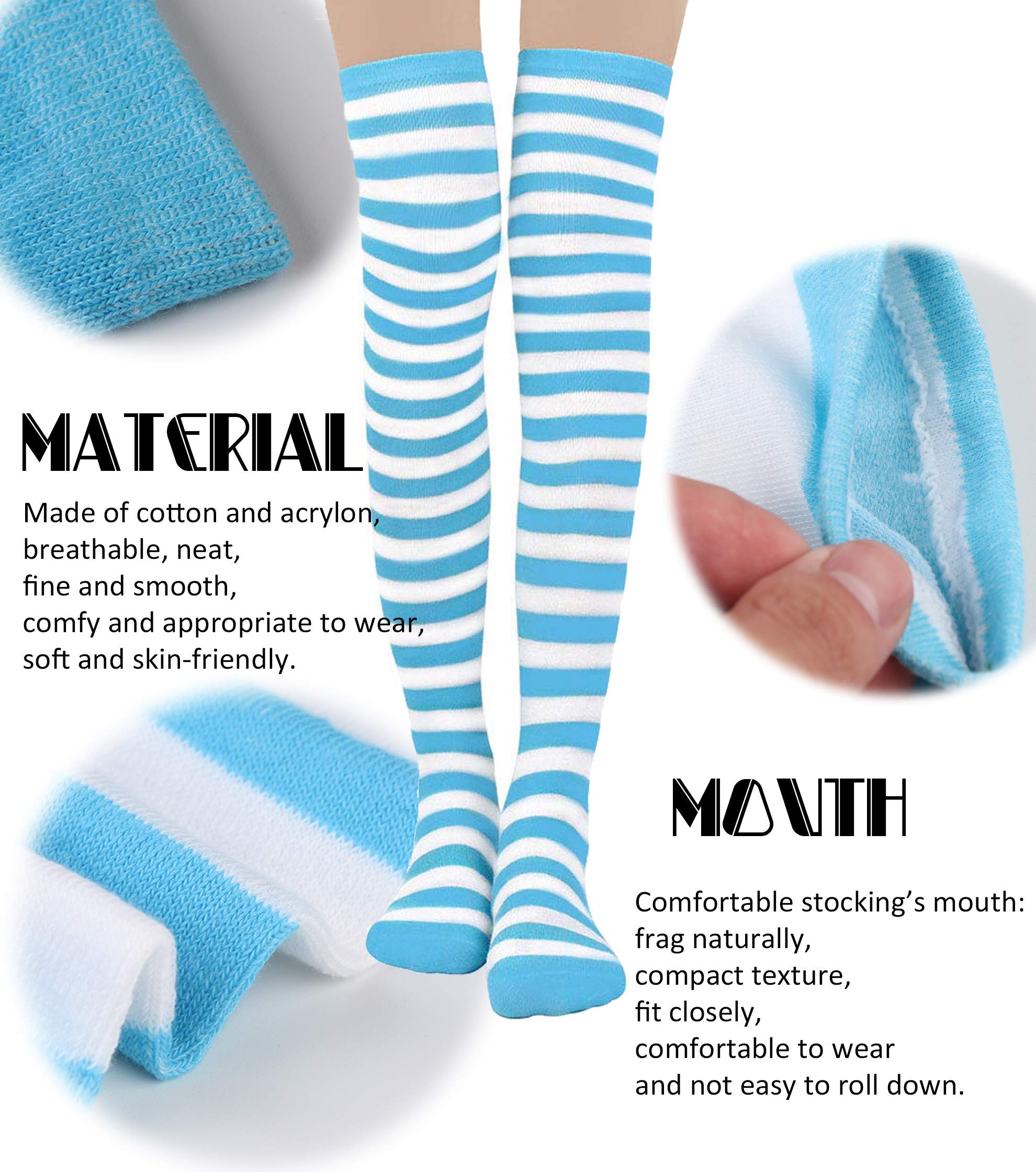 FIBO STEEL 6-8 Pairs Long Thigh High Socks for Women Striped Knee High Leg Warmers
