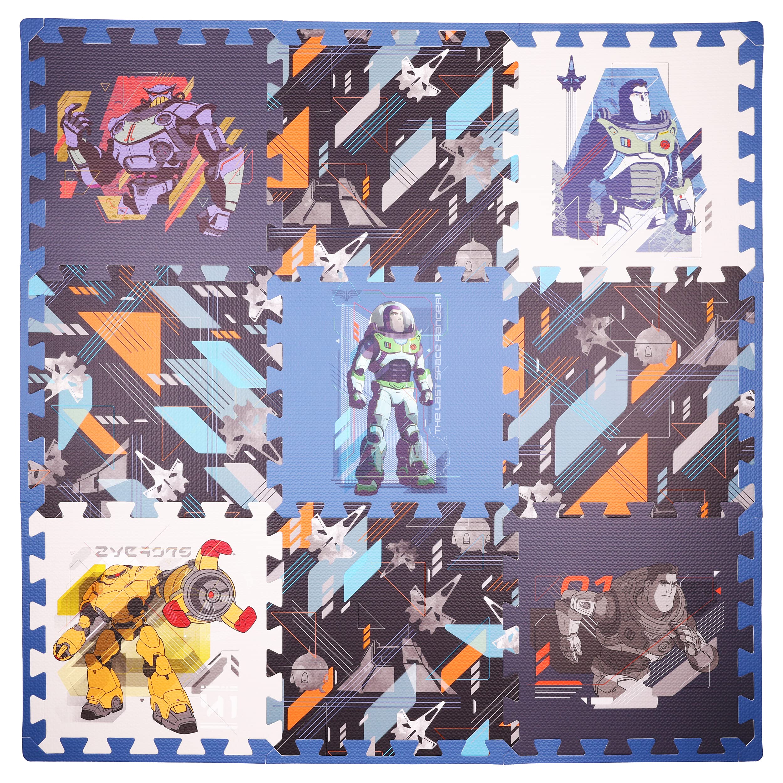 Disney Pixar Lightyear Kids Foam Mat, Interlocking Puzzle Non Slip and Non Toxic Exercise Play Mat Flooring Tiles, Blue, 36 x 36 Inches, 9 Tiles