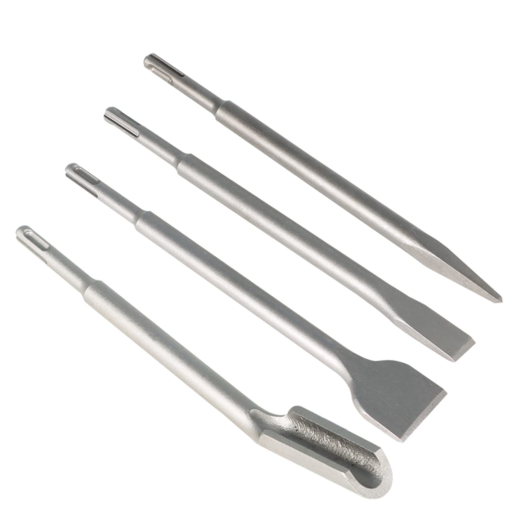 findmall 10 Inch Chisel Hammer Drill Bits, Concrete Chisel Set, Tile Chisel, Rotary Hammer Bits Set, 4Pcs Including Flat Chisels, Point Chisel, Grooving (Gouge) Chisel