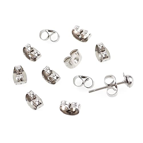 Earring Backs Locking 100pc 4x6mm Stainless Steel Ear Nut Clutch Earring Stoppers Post Stud Earrings Backs DIY Jewelry Findings Hypoallergenic Secure