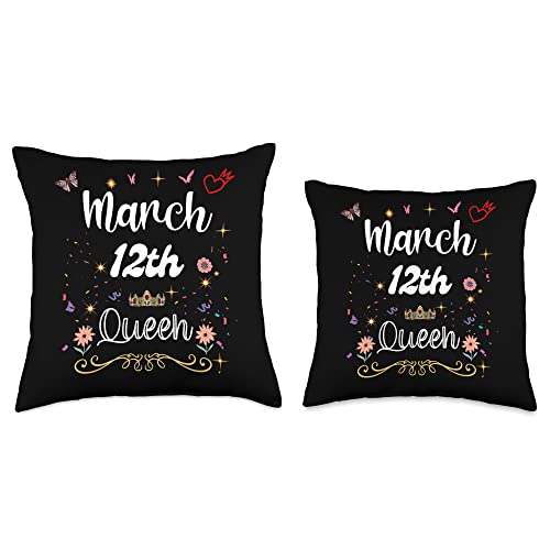 March 12th Queen Born on March 12 Birthday Girl Women Throw Pillow, 18x18, Multicolor