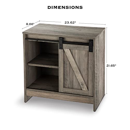 Landia Home Farmhouse Accent Cabinet, End Table, Modern Bed Side End Table with Barn Door and Shelf, Nightstand for Bedroom, Living Room, Grey