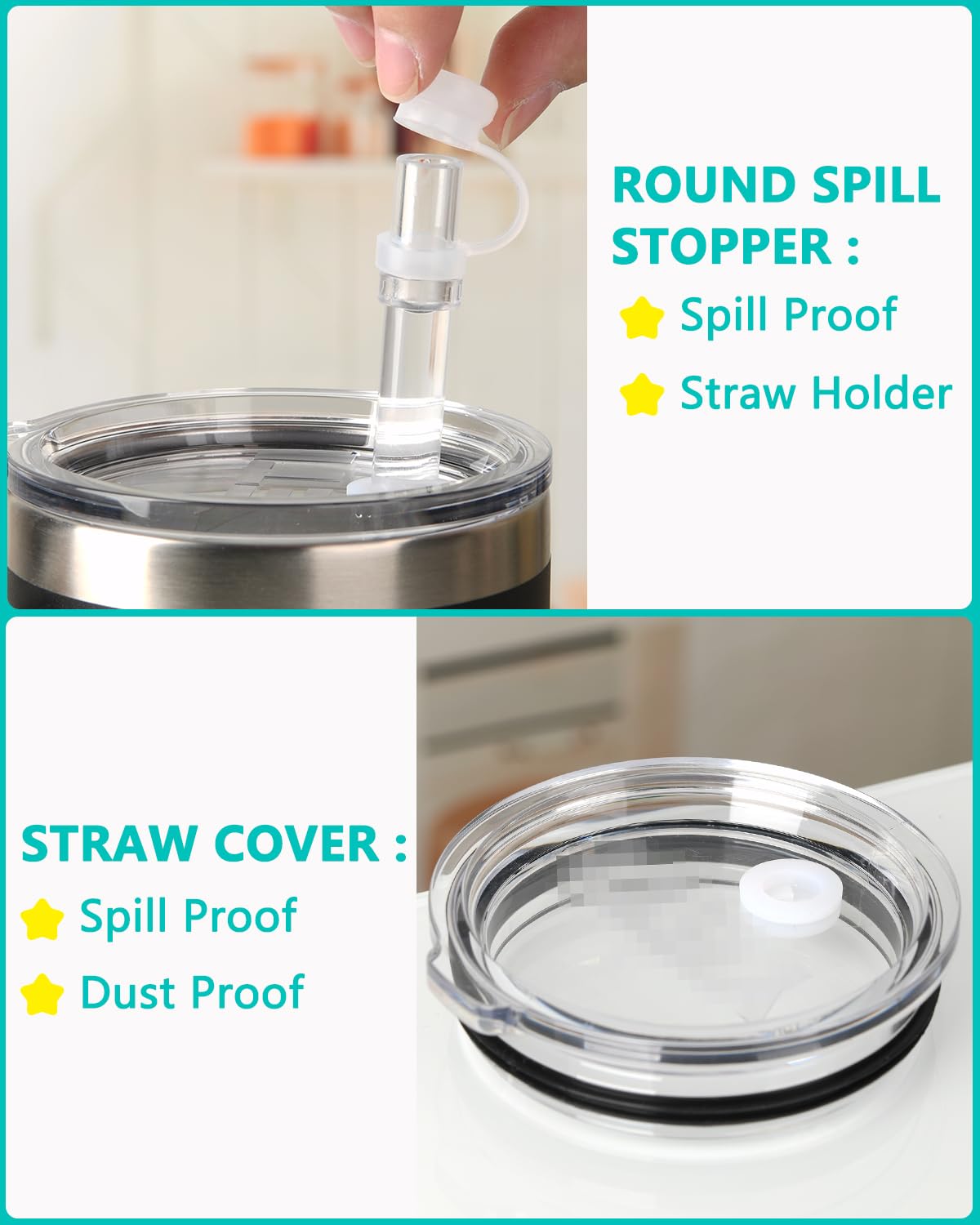 Silicone Spill Stopper Compatible with YETI Straw Cup,Spill Stopper for Cups Mug Tumbler Accessories Including 3 Straw Cover Topper Cap, 3 Leak Proof Stopper.
