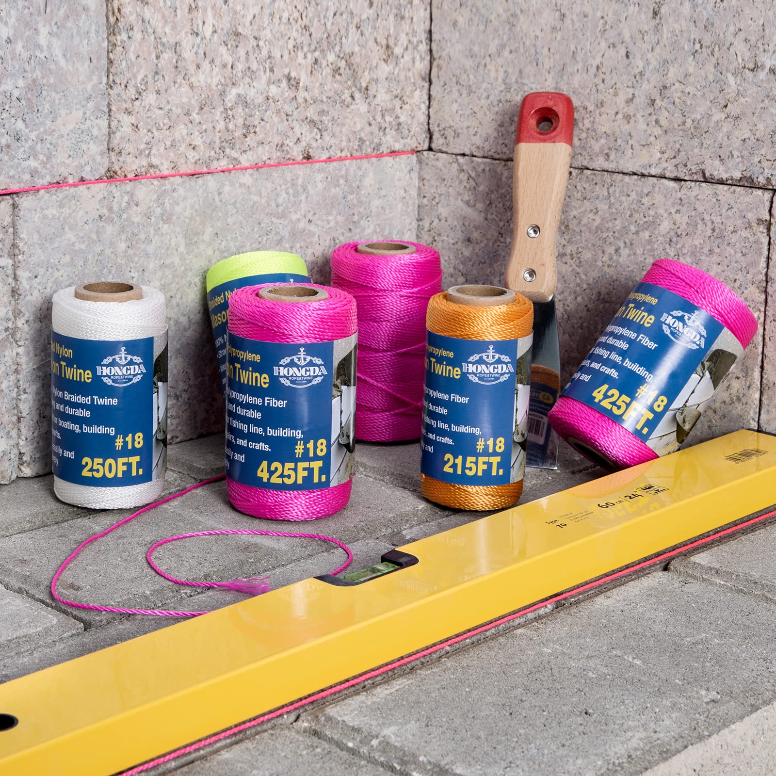 HONGDA Nylon Twine, 1000 Feet #18 Braided Nylon Mason line String Perfect for Masonry Jobs and for The Layout of General Construction, Gardening, DIY Project, Fluorescent Yellow