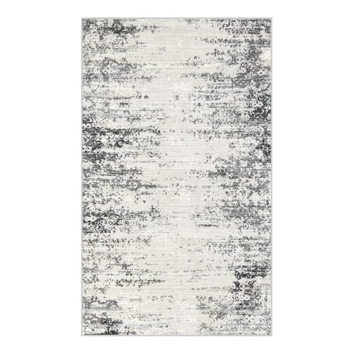 Morebes Modern 3x5 Rug Non Slip,Washable Neutral Area Rug for Bedroom, Soft Abstract Pattern Throw Floor Carpet for Entryway Entry Kitchen Bathroom Living Room Office,Black&Grey