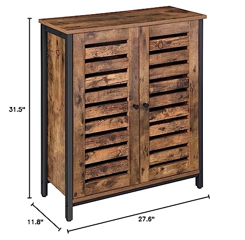 VASAGLE LOWELL Standing Cabinet, Storage Cabinet, Cupboard, Accent Side Cabinet, Sideboard with Louvered Doors, Multifunctional in Living Room, Bedroom, Hallway, Industrial, Rustic Brown ULSC78BX