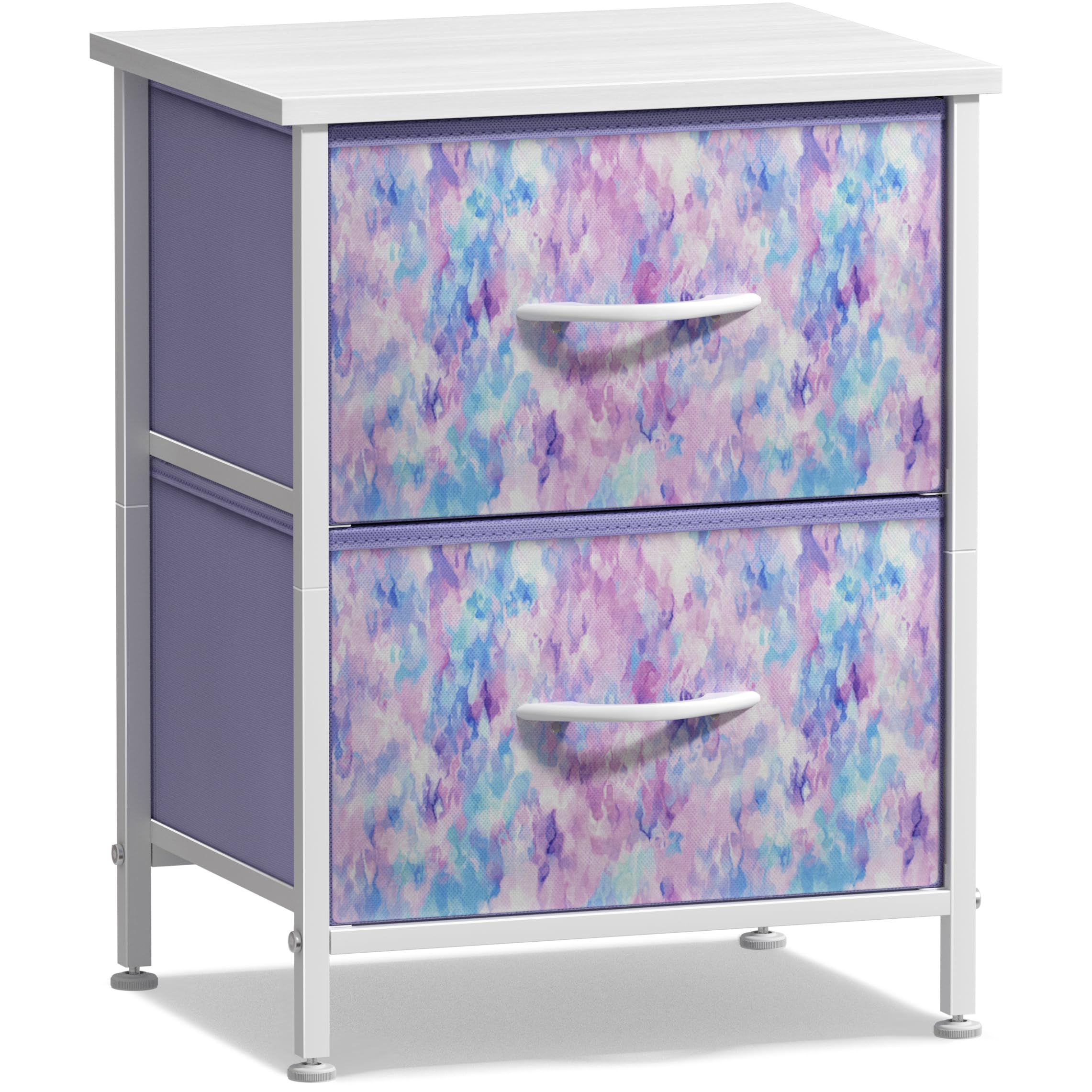 Sorbus Nightstand with 2 Drawers - Kids Bedside Furniture End Table Night Stand - Steel Frame, Wood Top & Easy Pull Fabric Bins - Dresser & Chest for Home, Bedroom Accessories, Office & College Dorm
