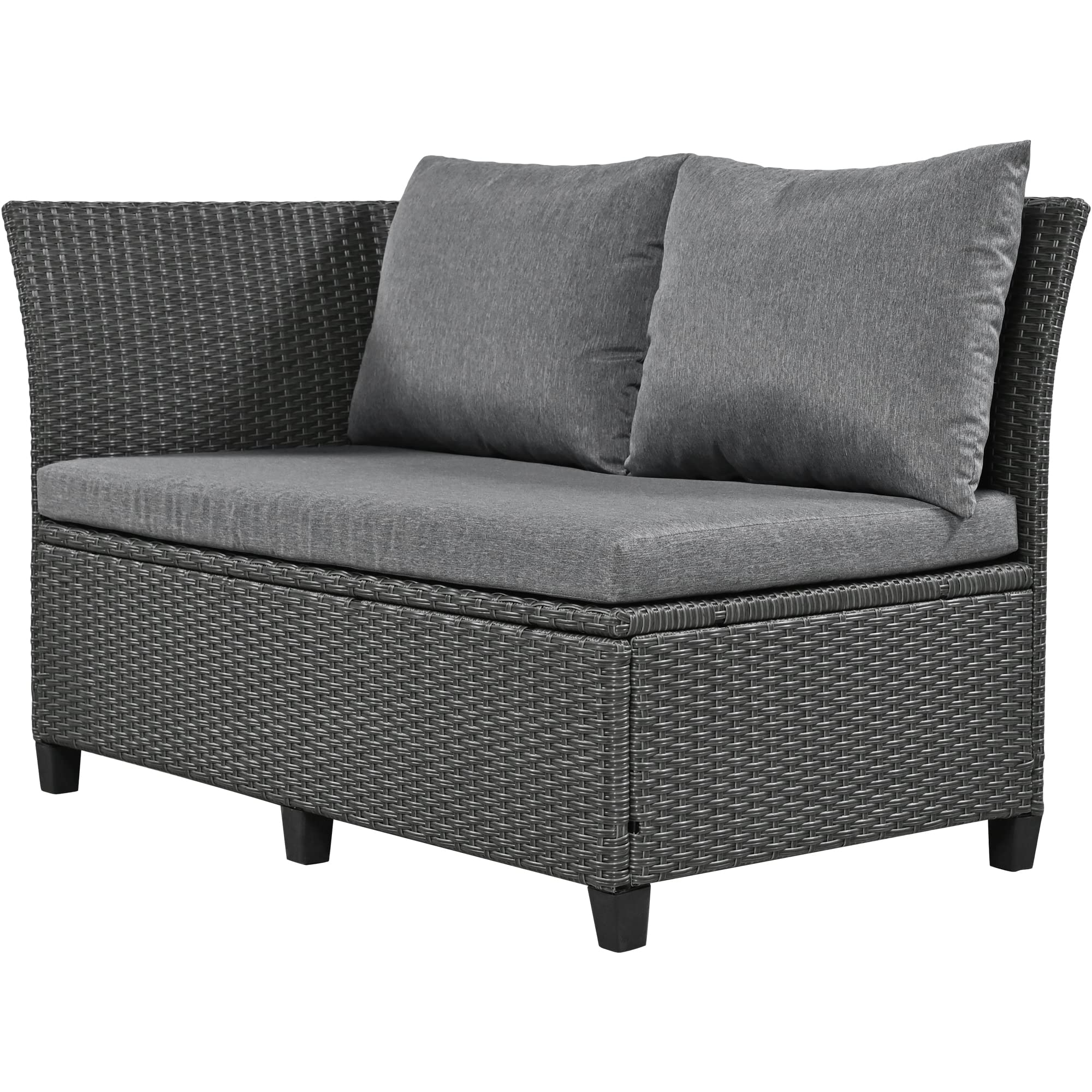 EMKK Steel Patio Furniture Set,6 Pieces Modern Outdoor Conversation Sectional with Cushion,Include 2 Loveseat,1 Single Sofa,1 Table,2 Bench, A-Dark Gray+Black