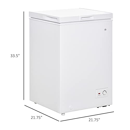 HOMCOM Compact Chest Freezer 3.5 Cubic Feet with Removable Basket, Mini Deep Freezer with Single Door 7 Temperature Setting, Drain Hole for Apartment, Kitchen, or Home Office, White