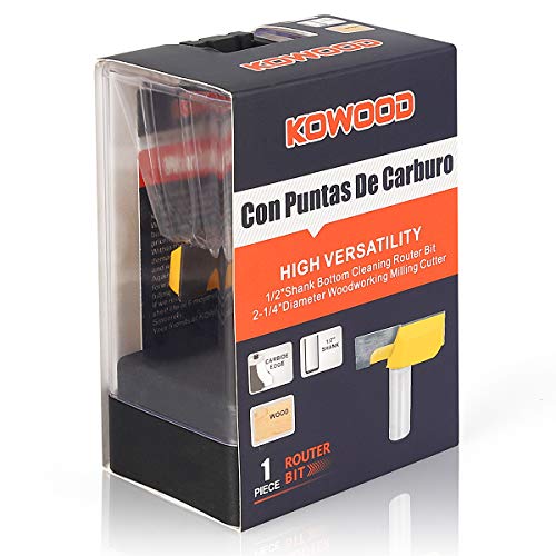KOWOOD 1/2โ Inch Shank 2-1/4โ (Dia.) Bottom Cleaning Router Bits (Mortising Bit, Spoil Board Surfacing, Slab Flattening Woodworking Milling Cutter) with Carbide Tipped