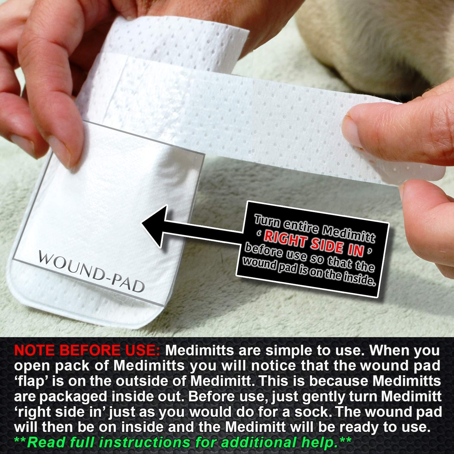 PawFlex Medimitt Paw Bandages for Dogs, Cats and Pets Medical Booties, First aid for Paws Non Slip, Non Adhesive, Breathable,Disposable, Washable, Adjustable Strap, Value Pack (X-Small 12-Pack)