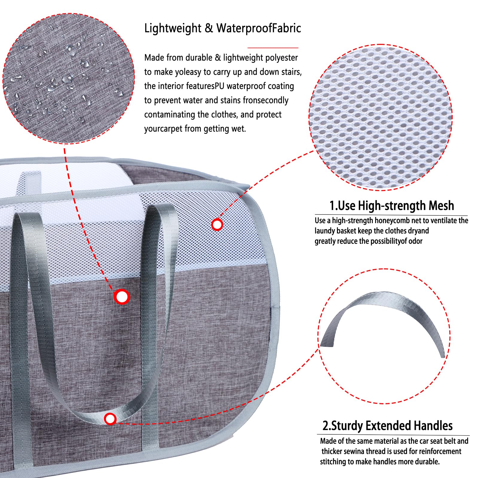 Pop-Up Laundry Basket,collapsible Mesh Laundry Hamper– With Extended Shoulder Straps, Sturdy Handles, and Premium Cationic Fabric (gray)…
