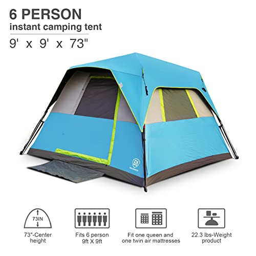 EVER ADVANCED 6 Person Blackout Camping Tent Instant Cabin Tents for Family with Rainfly, 60s Easy Setup, Water-Resistant, Blue