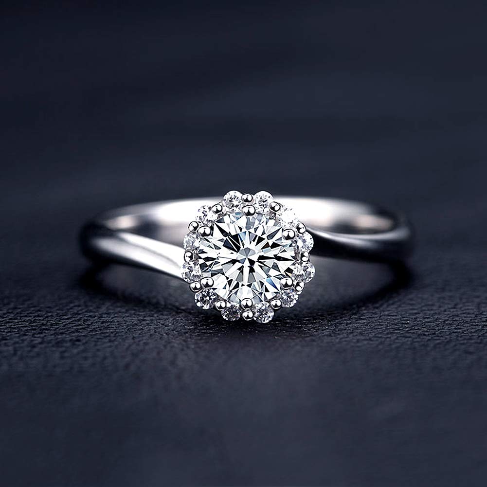 ELFRONT Personalized Moissanite Engagement Ring for Women Wedding Ring with Engraved Name Gold Anniversary Ring Band (Silver, 14K Solid Gold)